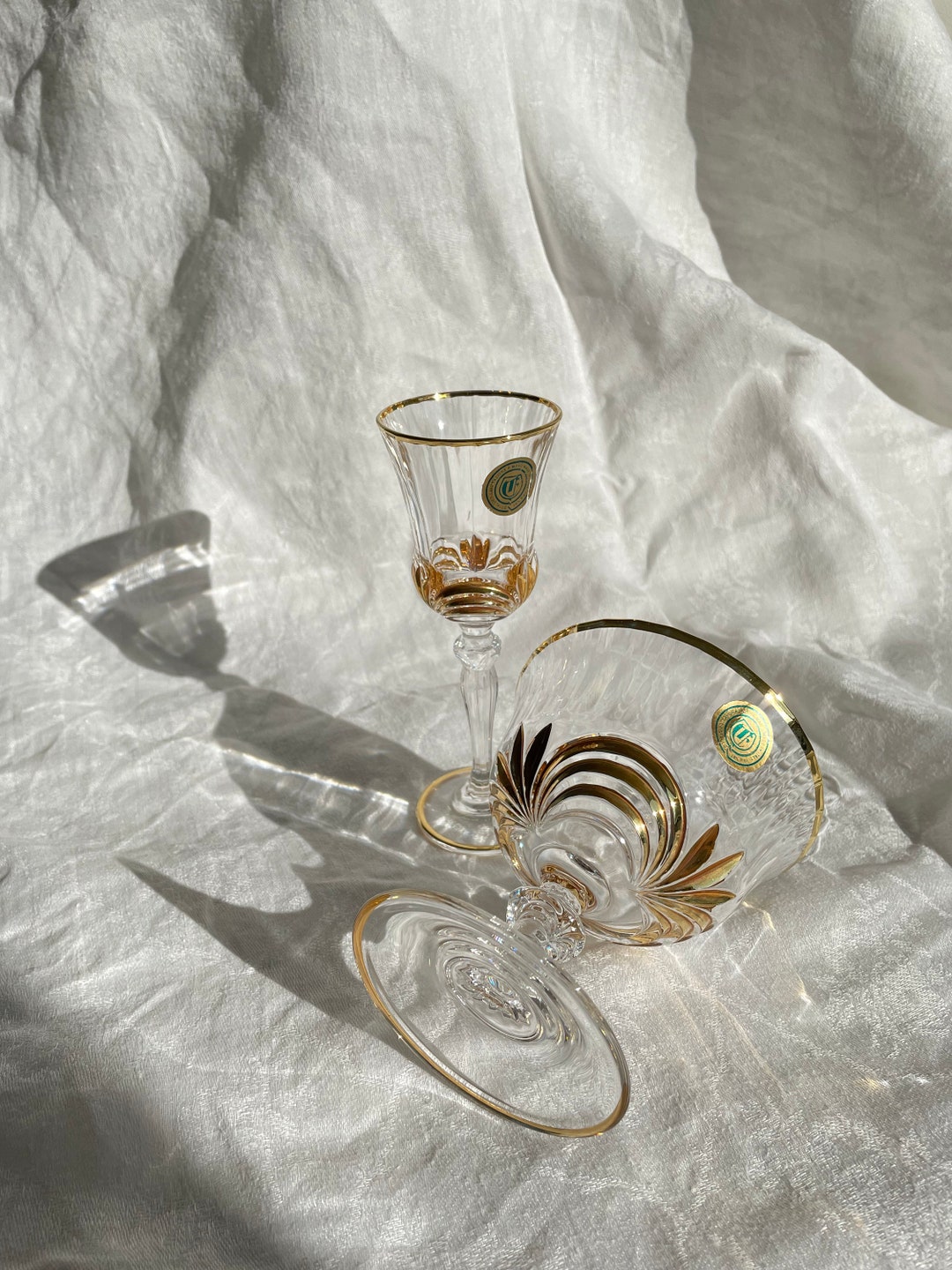 Vintage Glasses 24 Pbo Crystal Handmade Glasses Crystal Glasses Gold ...