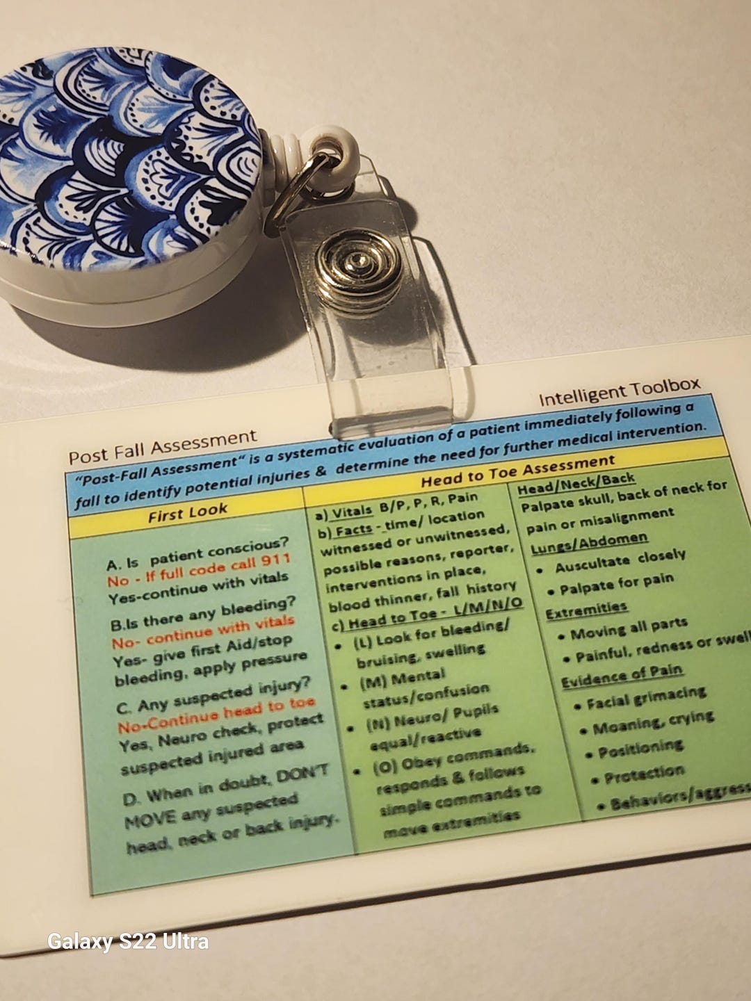 Post Fall Assessment Reference Card for Nurses, Hospice, Home Health ...