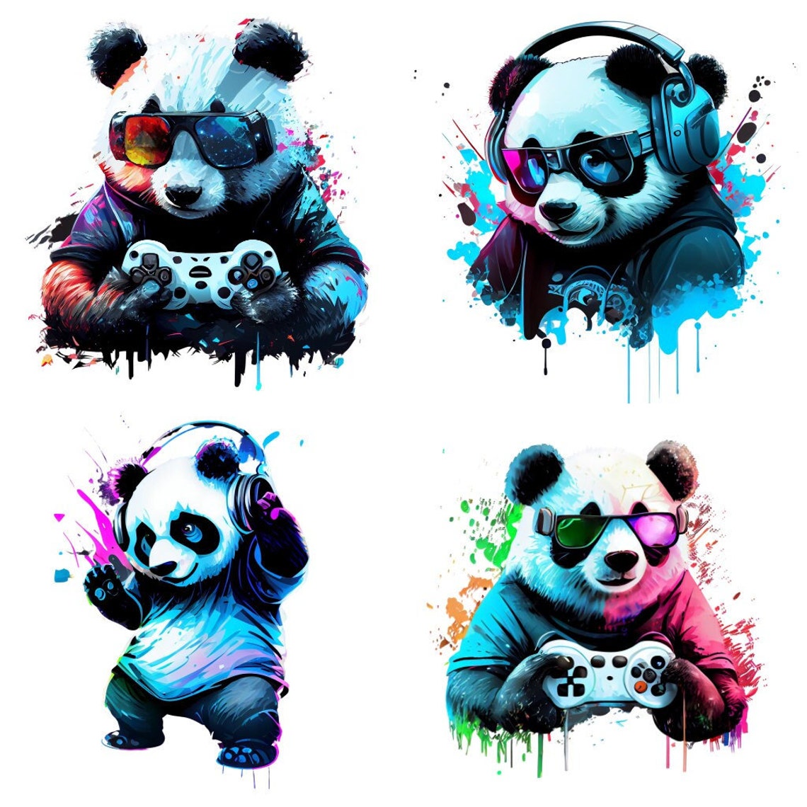Panda 4x PNG File PNG File Digital Download Sublimation Gaming Panda DJ ...