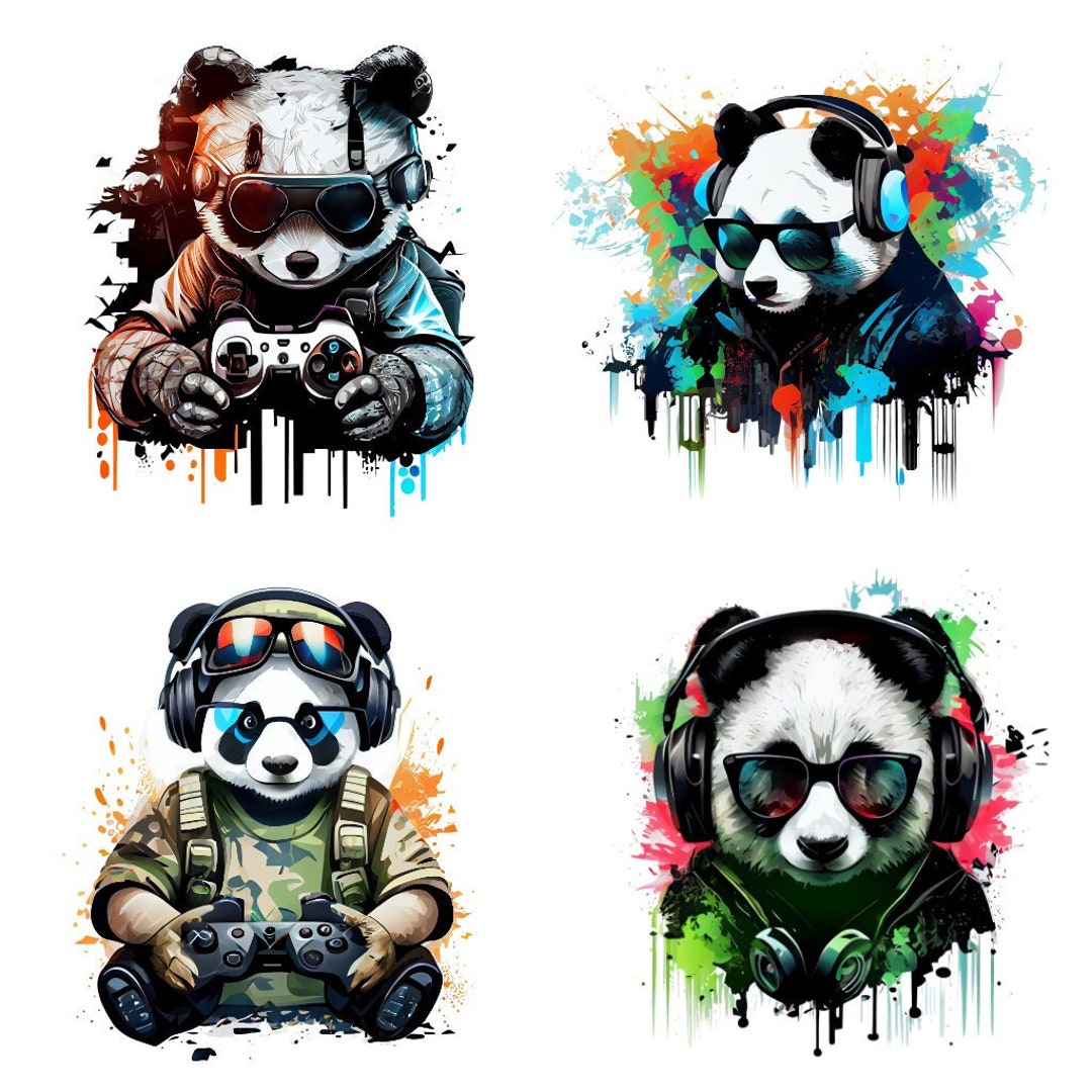 Panda 4x PNG File PNG File Digital Download Sublimation Gaming Panda DJ ...