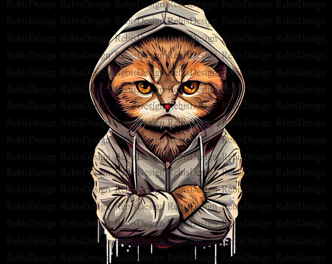 Cat Design PNG File PNG File Digital Download Sublimation Cat With Hoodie Cat With Hood Cool Cat ...