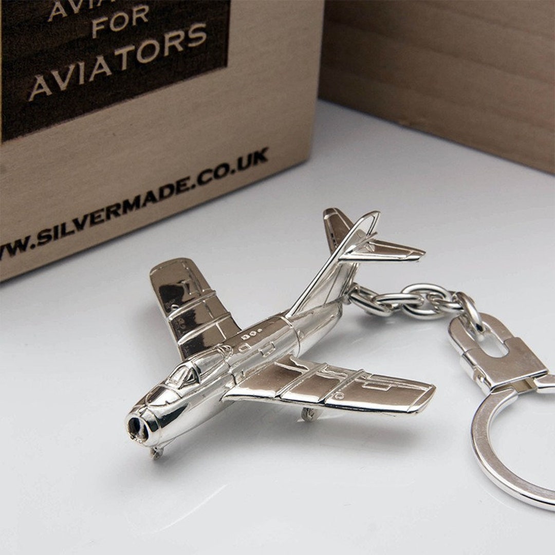 Airplane MIG-15 Jet Fighter Keychain , Sterling Silver 925 Keyring ...