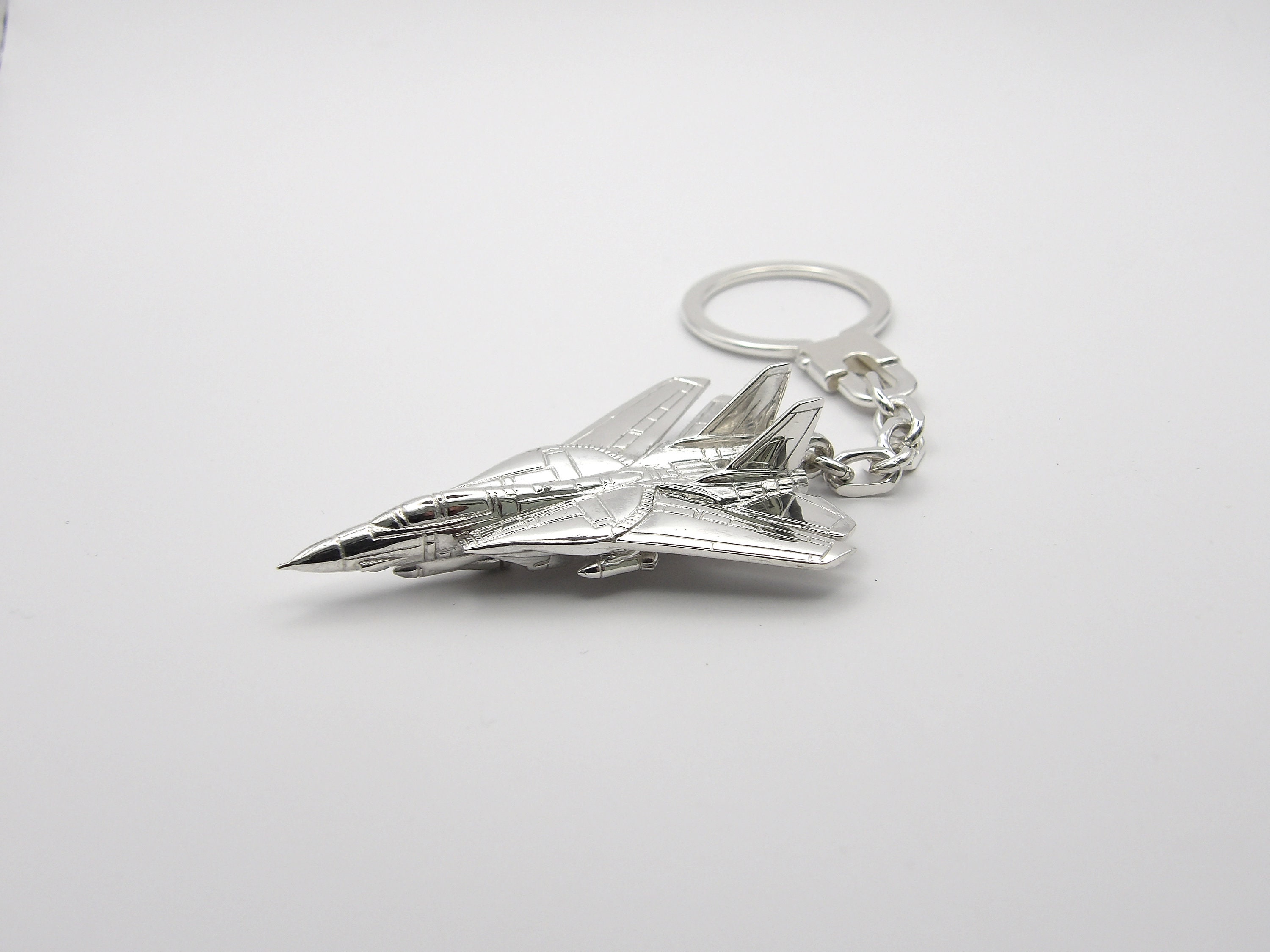 F-14 Tomcat Aircraft Sterling Silver Keychain , Jet Fighter Airplane ...