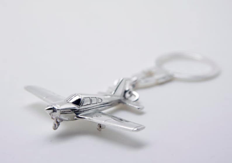 Airplane Piper PA28 Keychain , Sterling Silver 925 Keyring, Pilot Gift ...