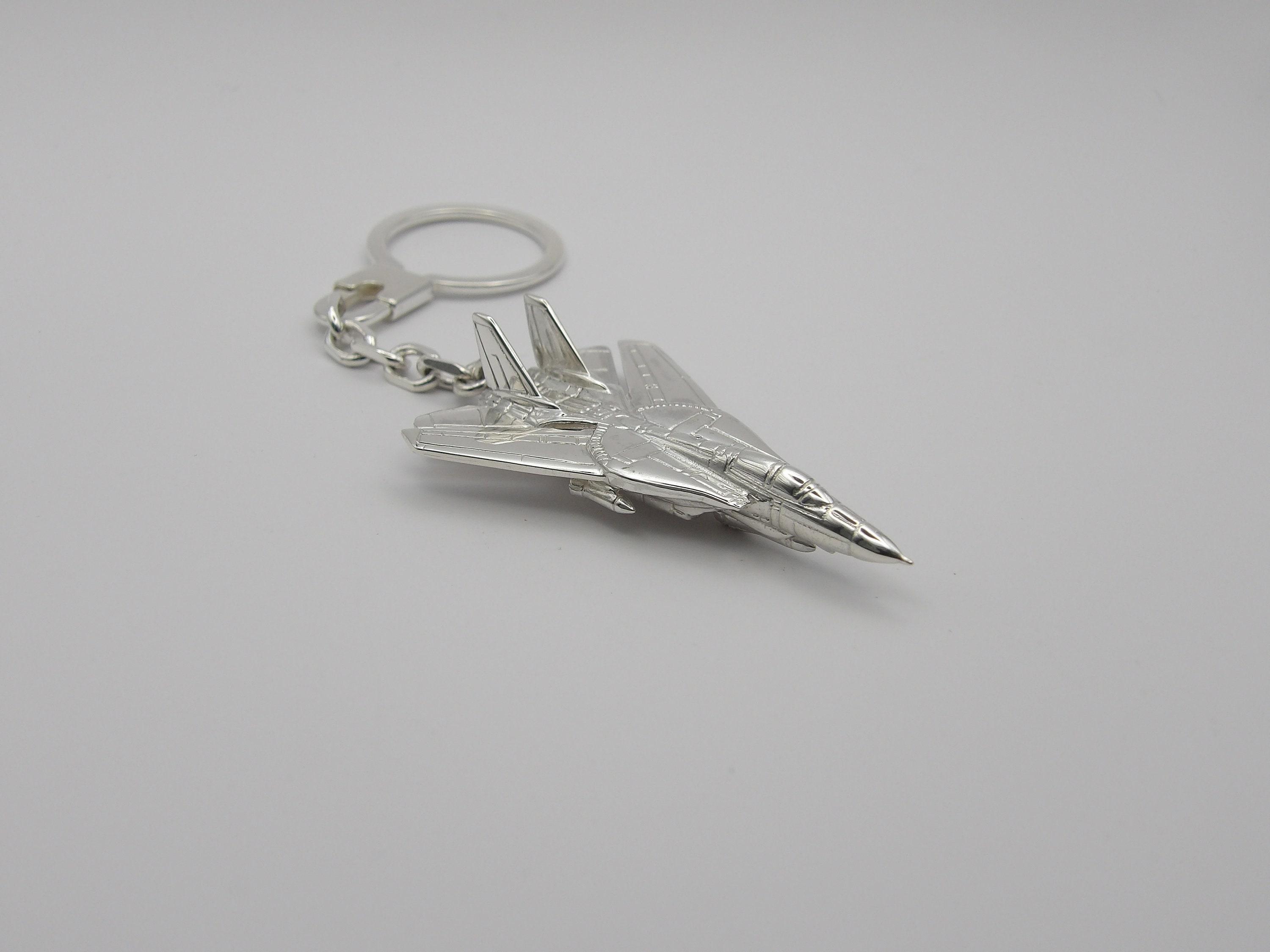 F-14 Tomcat Aircraft Sterling Silver Keychain , Jet Fighter Airplane ...