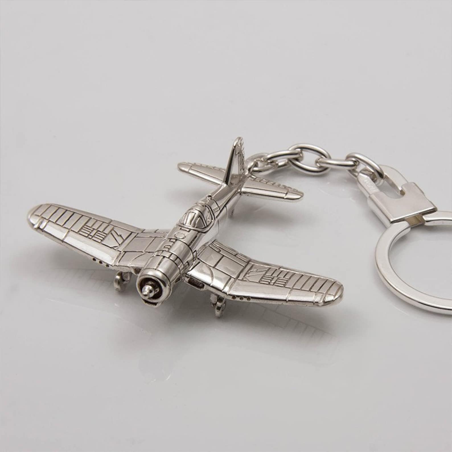 Sterling Silver Airplane Keychain, Detailed F4U Corsair Charm, Pilot ...