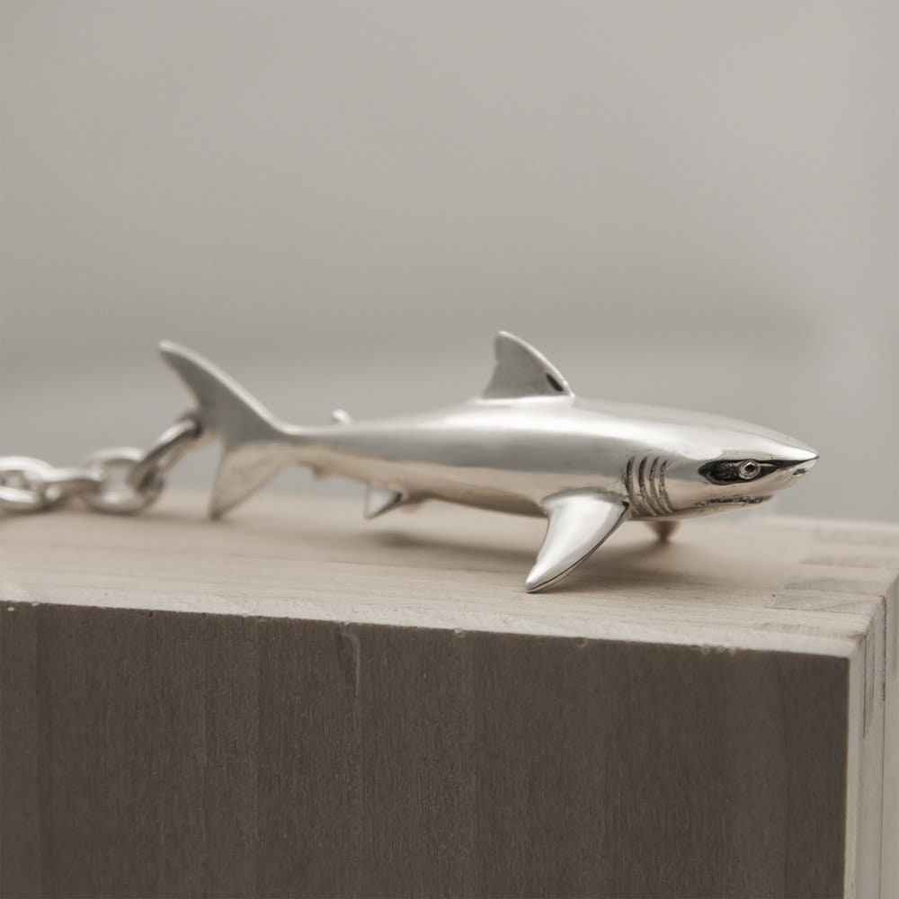 Shark Keychain Sea Animal Sterling Silver Keyring Ocean - Etsy