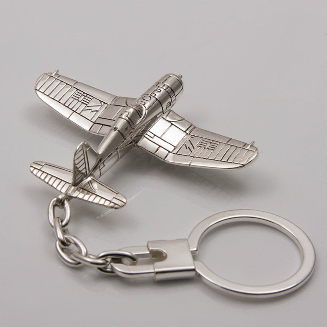Airplane F4U Corsair Keychain , Sterling Silver Keyring, Pilot Gift for ...