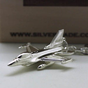 Airplane F-16 Sterling Silver Keychain, Fighter Jet Keyring, Pilot Gift ...