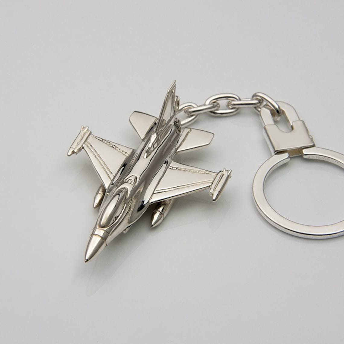 Airplane F-16 Sterling Silver Keychain, Fighter Jet Keyring, Pilot Gift ...