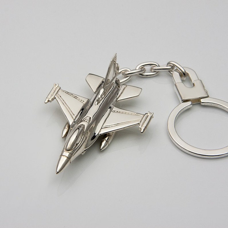 Airplane F-16 Sterling Silver Keychain, Fighter Jet Keyring, Pilot Gift ...