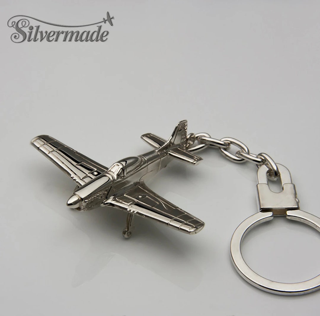 Airplane P-51 Mustang Keychain , Sterling Silver Jet Aircraft WW2 925 ...