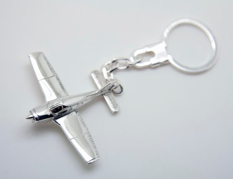Airplane Piper PA28 Keychain , Sterling Silver 925 Keyring, Pilot Gift ...