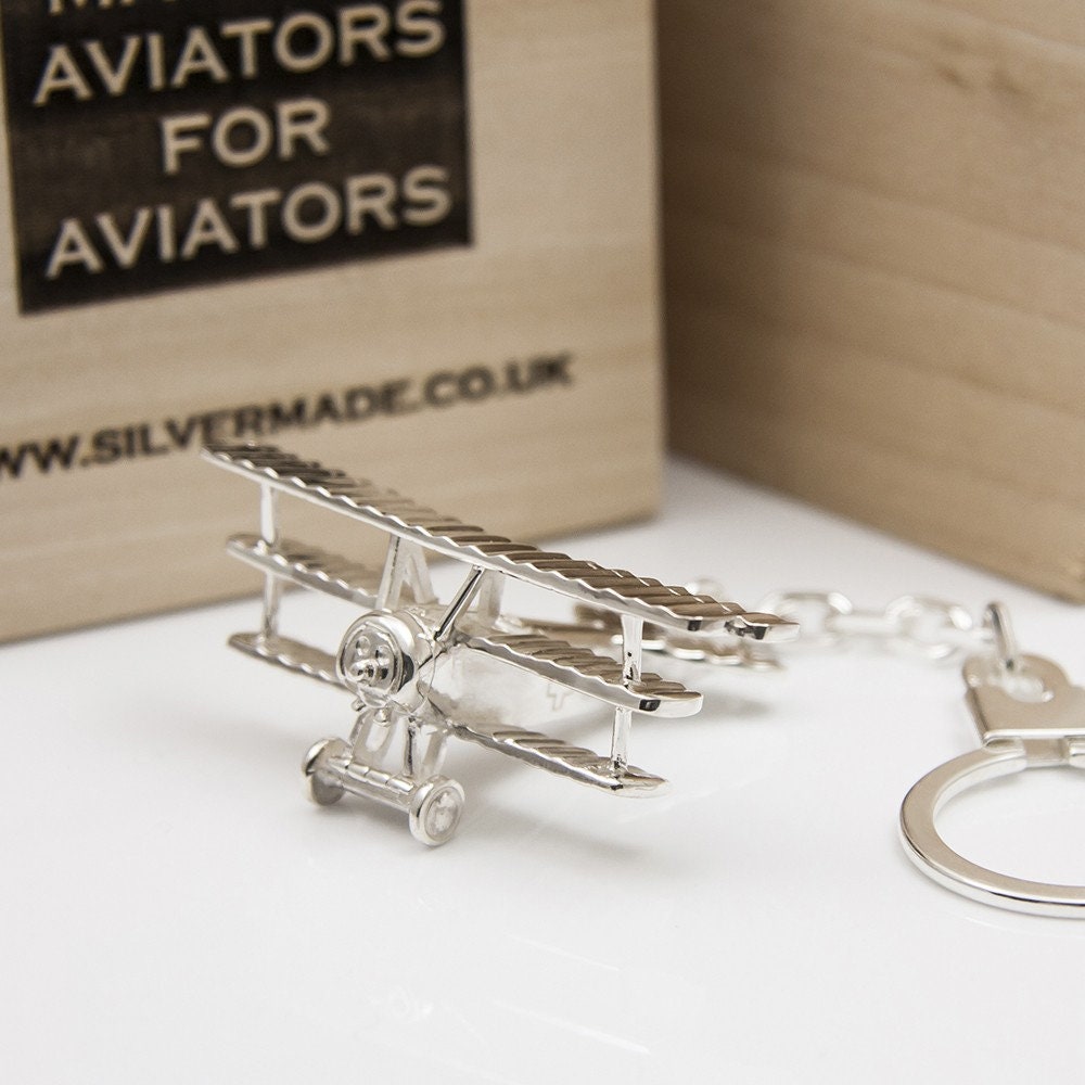 Airplane Fokker Dr1-red Baron Silver Keyring, Aviation Keychain, Pilot ...