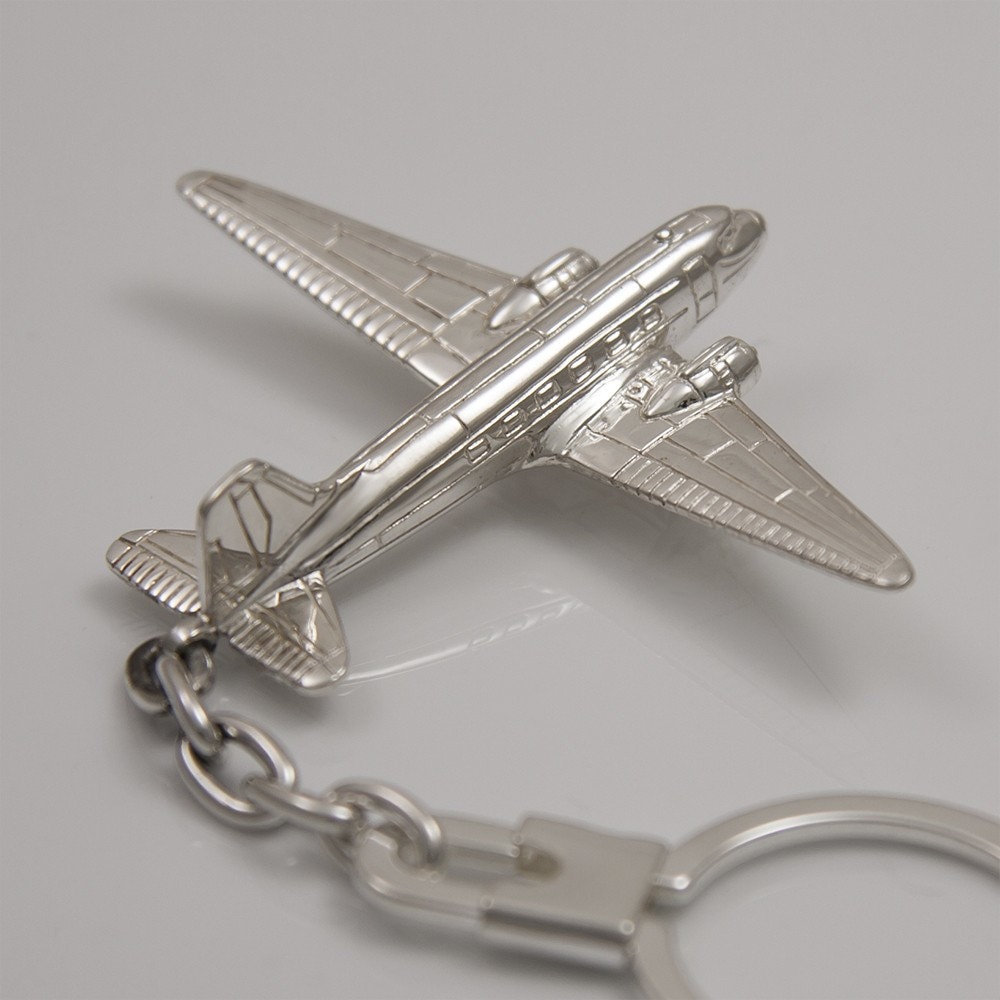 Airplane Douglas DC-3 Keychain, Sterling Silver Aviation Keyring, Pilot ...