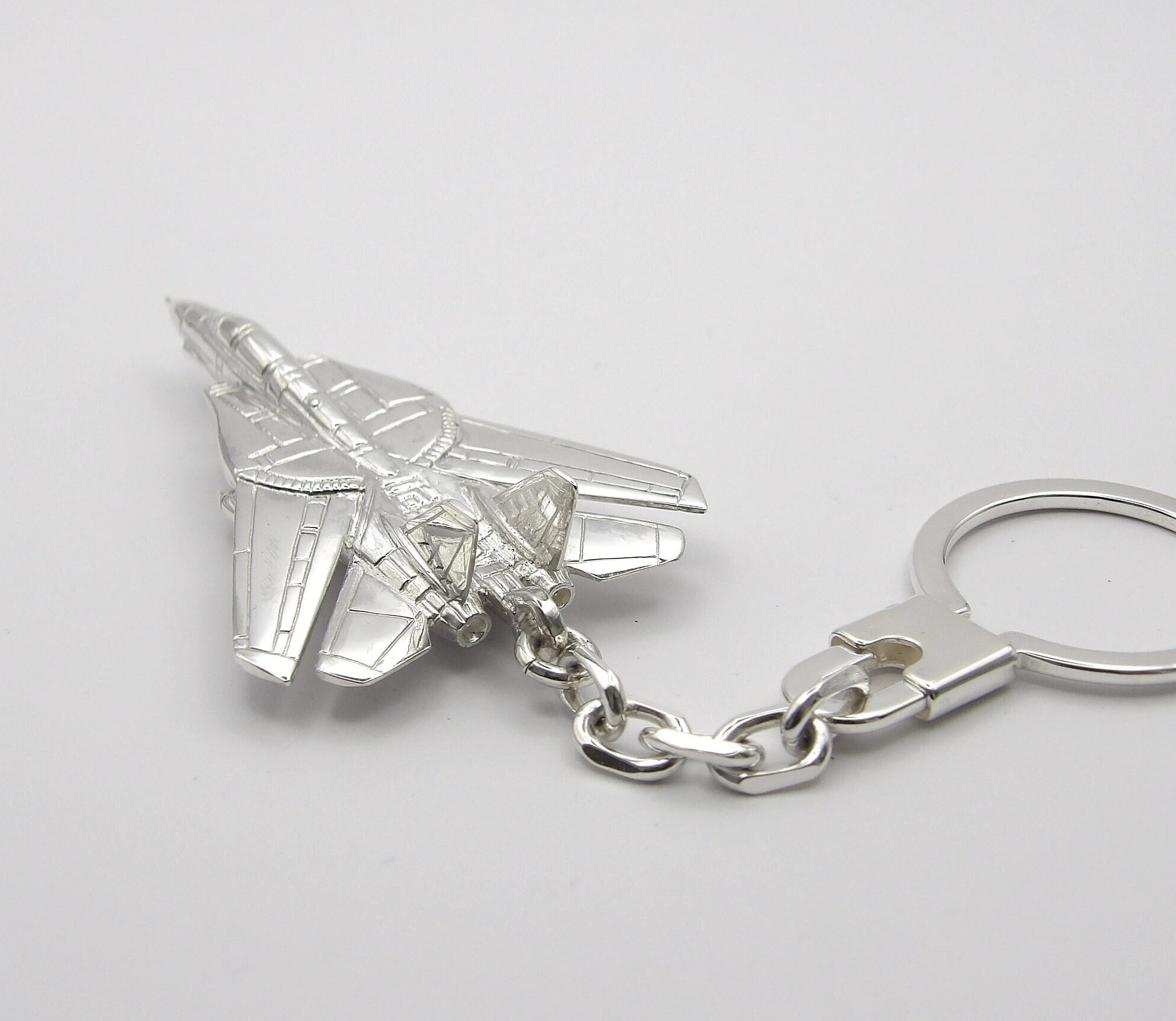 F-14 Tomcat Aircraft Sterling Silver Keychain , Jet Fighter Airplane ...
