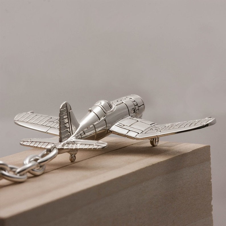 Airplane F4U Corsair Keychain Sterling Silver Keyring Pilot - Etsy