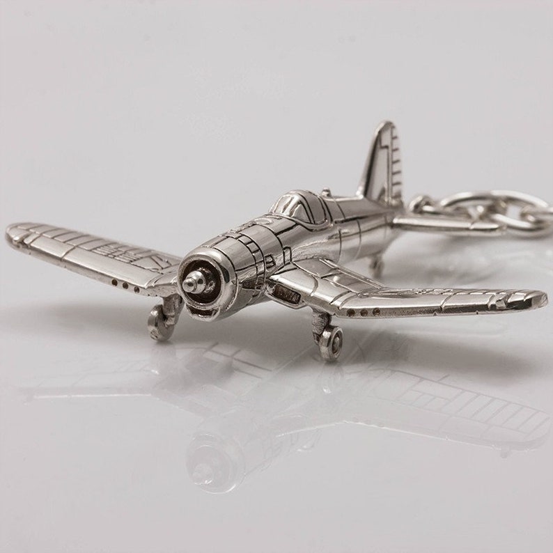 Airplane F4U Corsair Keychain Sterling Silver Keyring Pilot - Etsy