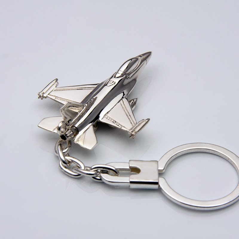 Airplane F-16 Sterling Silver Keychain, Fighter Jet Keyring, Pilot Gift ...