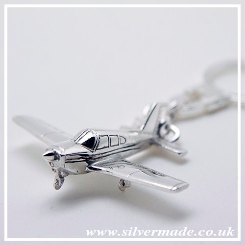 Airplane Piper PA28 Keychain , Sterling Silver 925 Keyring, Pilot Gift ...