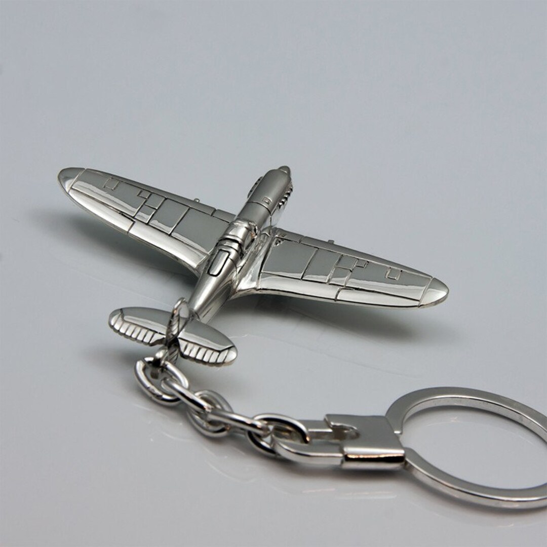 Airplane Spitfire Keychain, Sterling Silver 925 Keyring, Pilot Gift for ...