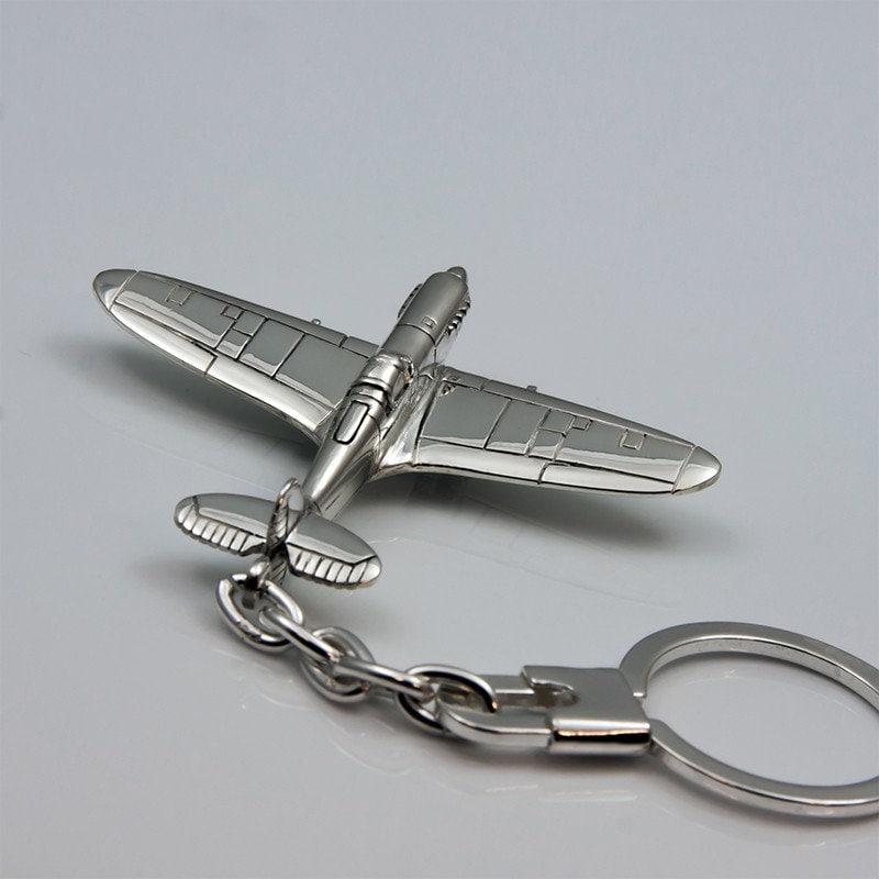 Airplane Spitfire Keychain, Sterling Silver 925 Keyring, Pilot Gift for ...