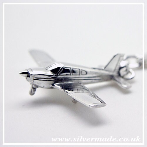Airplane Piper PA28 Keychain , Sterling Silver 925 Keyring, Pilot Gift ...
