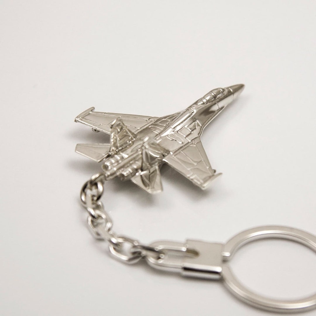 Airplane SU-27 Sterling Silver Keychain, Airplane Keyring, Pilot Gift ...