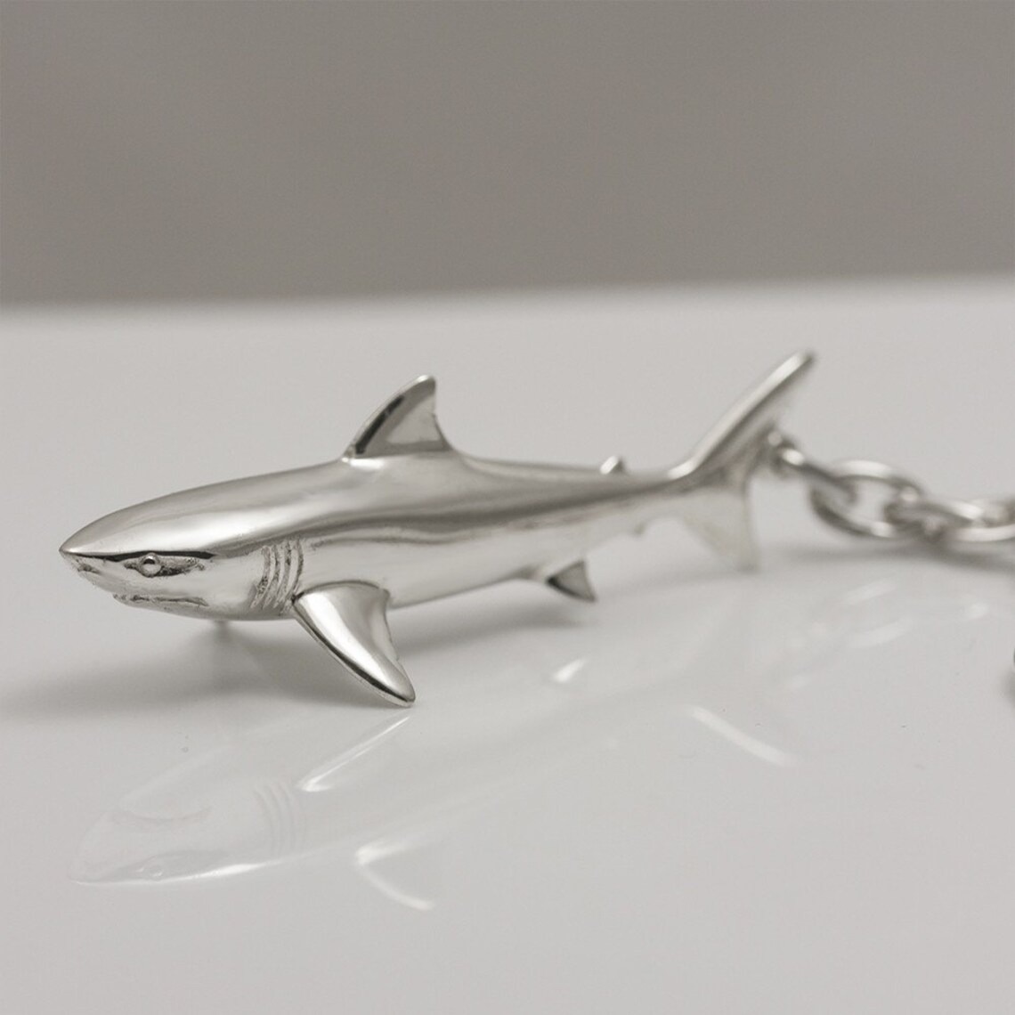 Shark Keychain Sea Animal Sterling Silver Keyring Ocean - Etsy