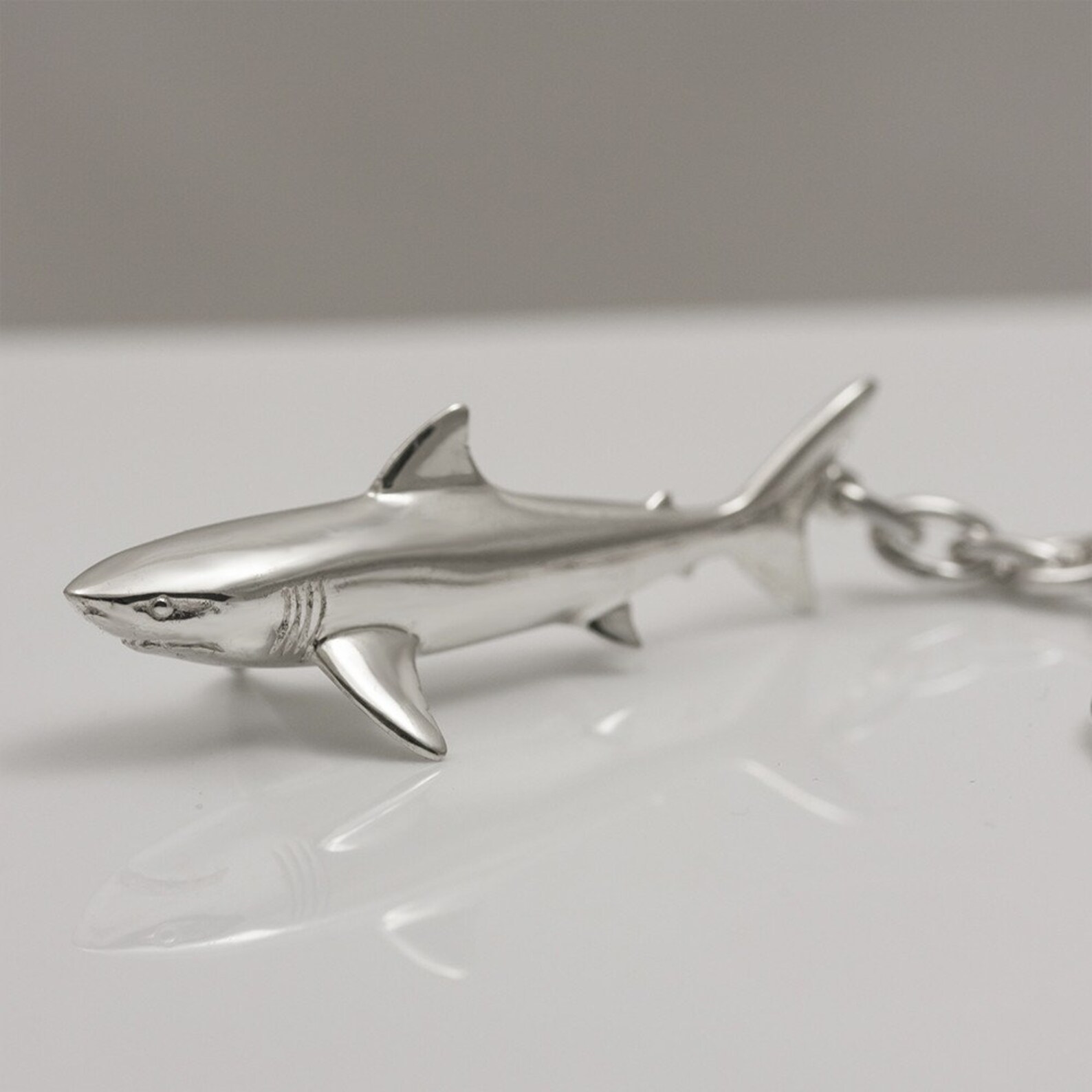 Shark Keychain Sea Animal Sterling Silver Keyring Ocean - Etsy