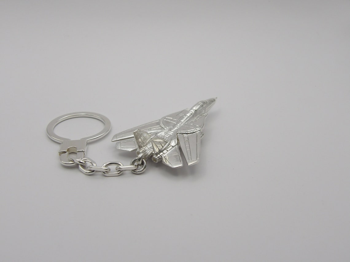 F-14 Tomcat Aircraft Sterling Silver Keychain , Jet Fighter Airplane ...