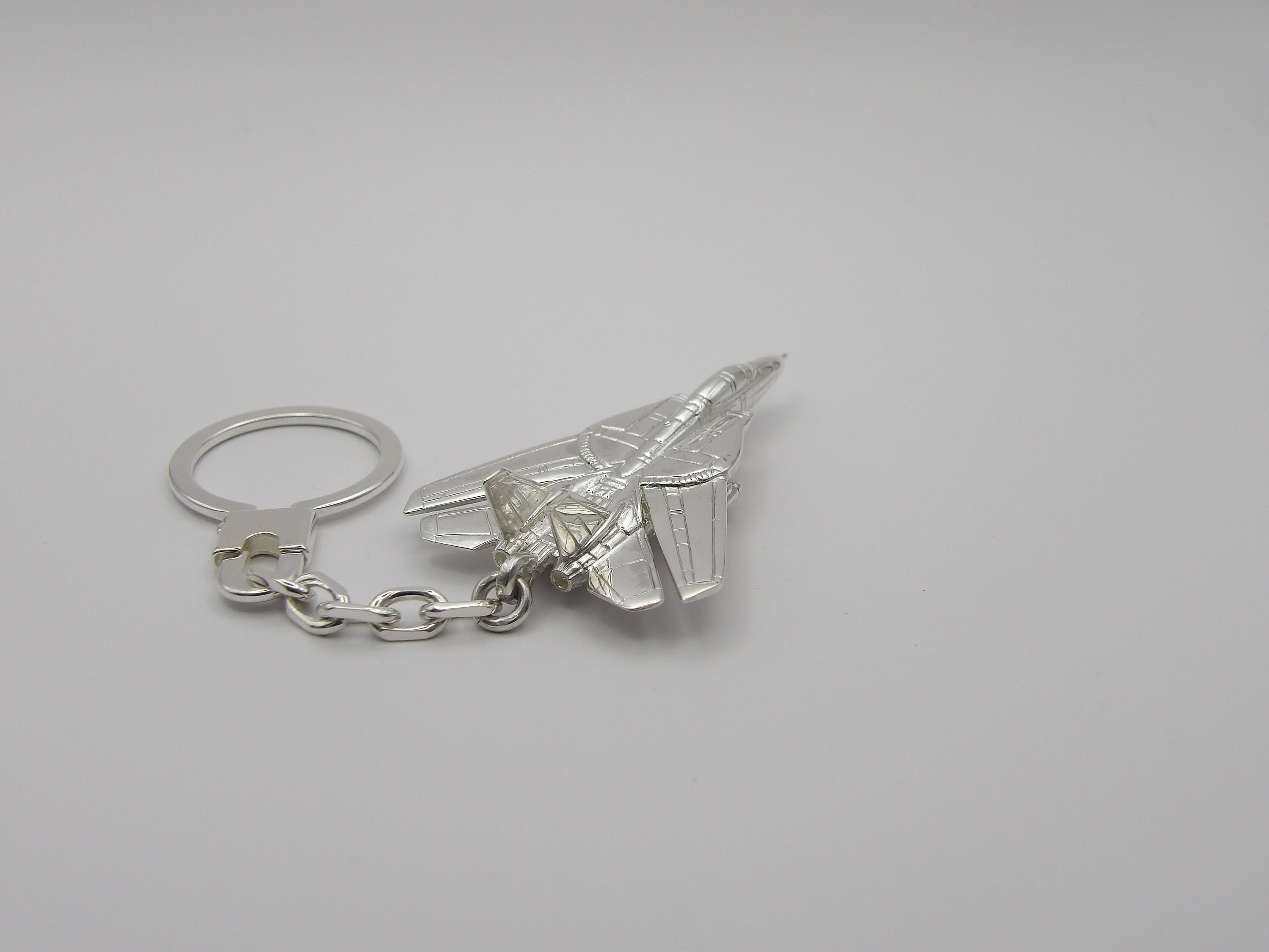 F-14 Tomcat Aircraft Sterling Silver Keychain , Jet Fighter Airplane ...