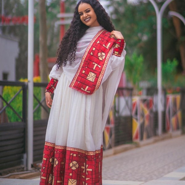 Red Menen Habesha Kemis - Etsy