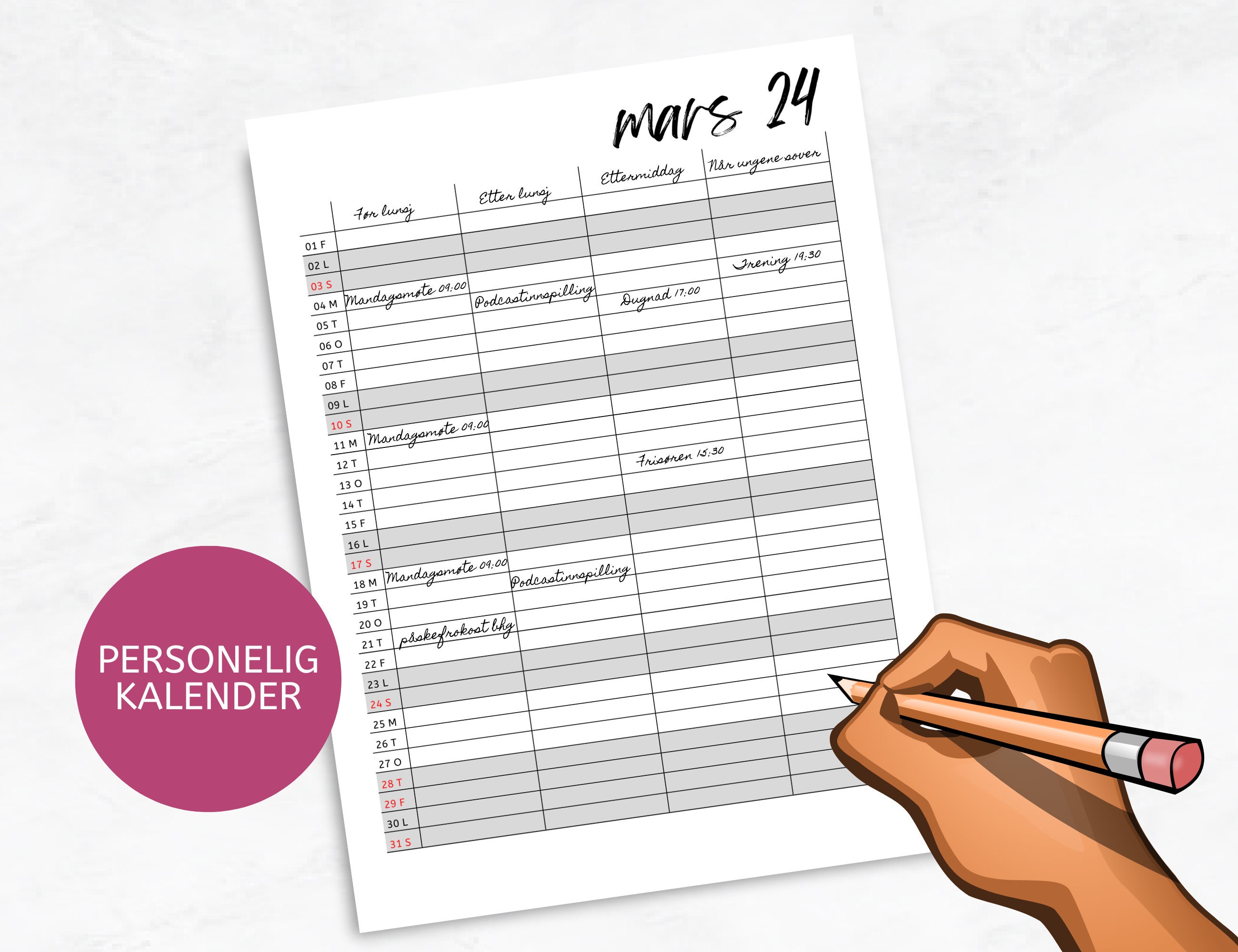 2024 Norsk Kalender Med Helligdager PDF A4, Veggkalender ...