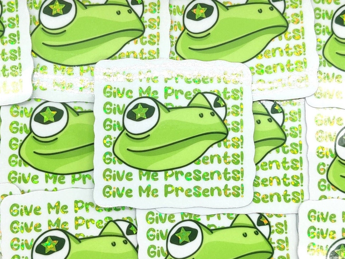 Funny Frog Sticker, Stardust Effect, Glossy Present Frog - Etsy