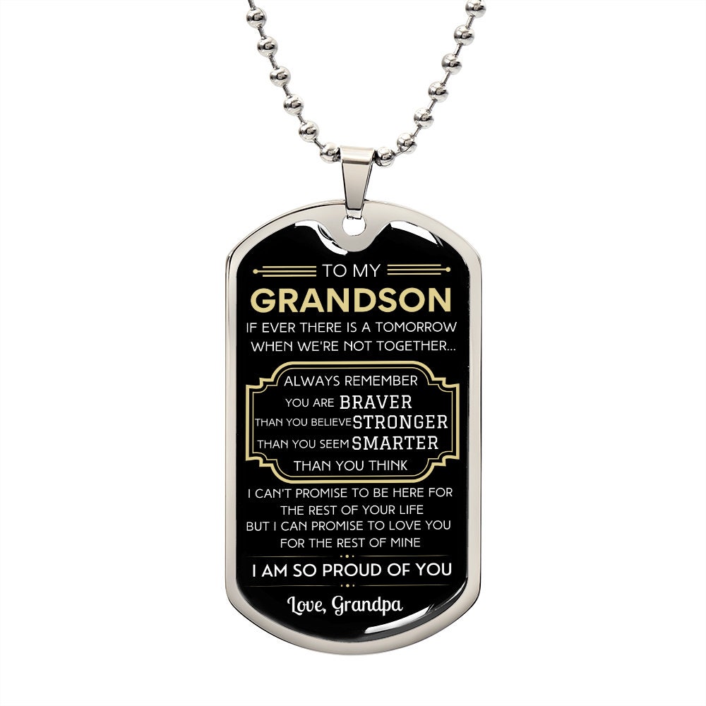Grandson Dog Tag Necklace, Birthday Gift for Him, Gift for Grandson ...