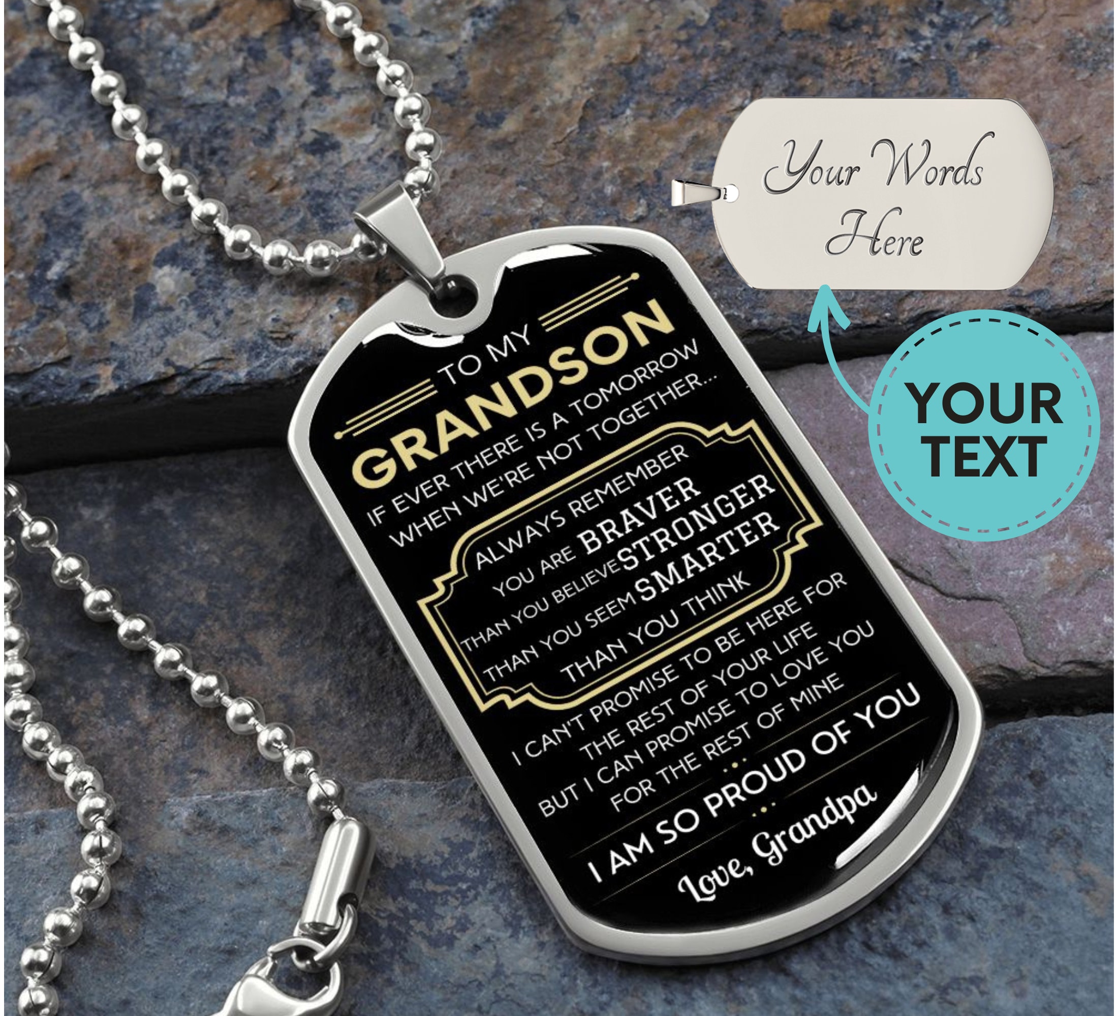 Grandson Dog Tag Necklace, Birthday Gift for Him, Gift for Grandson ...