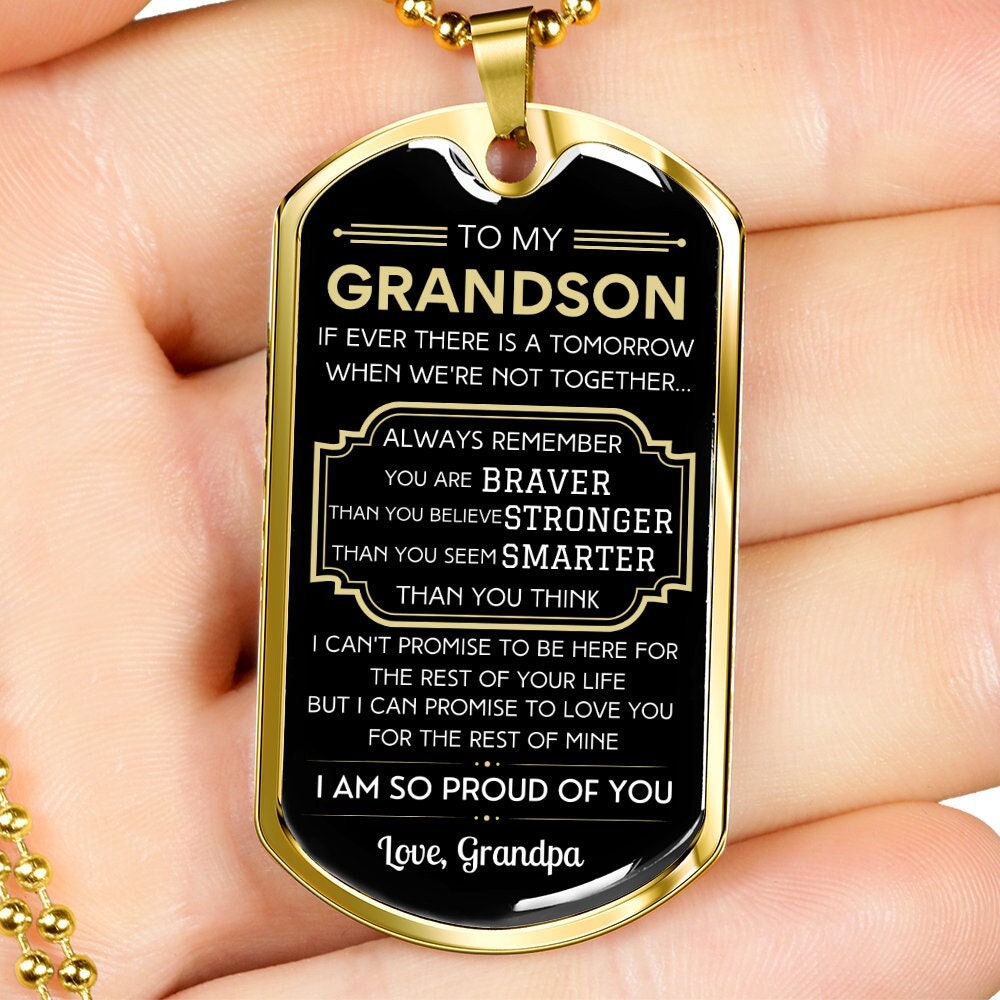 Grandson Dog Tag Necklace, Birthday Gift for Him, Gift for Grandson ...