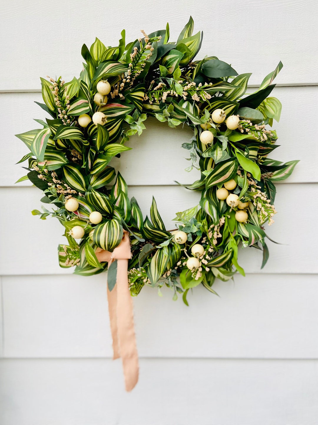 Neutral Wreath for Front Door, Large Summer Wreath, Realistic Greenery ...