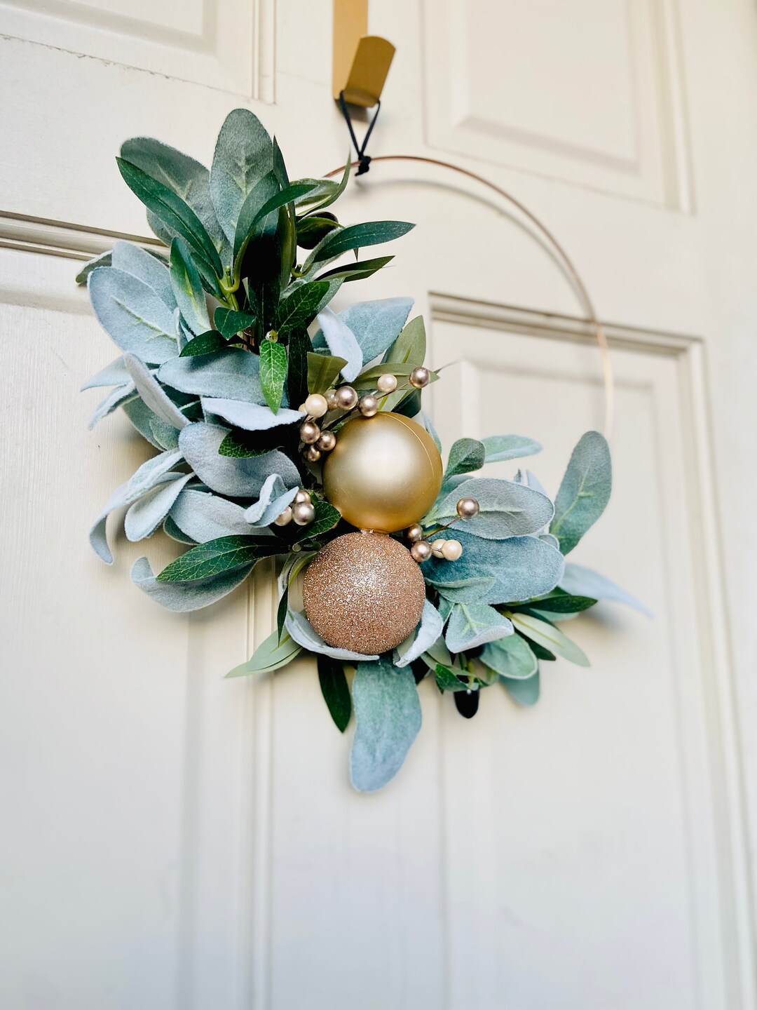 Modern Winter Holiday Hoop Wreath, Lamb’s Ear Olive Branch Wreath ...