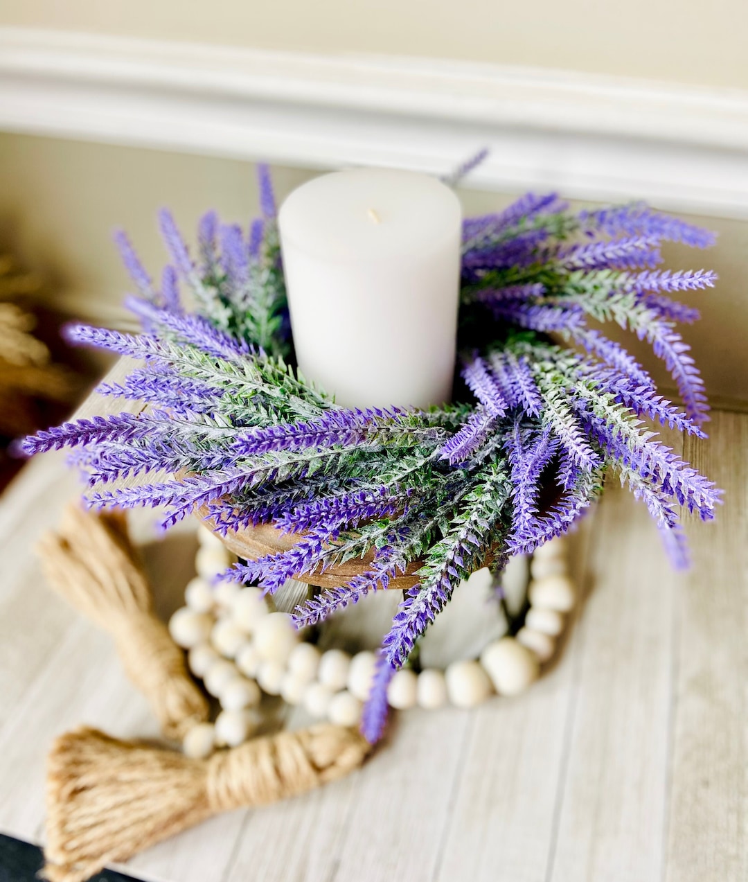 Mini Lavender Wreath, Small Lavender Candle Ring, Boho Farmhouse Decor ...