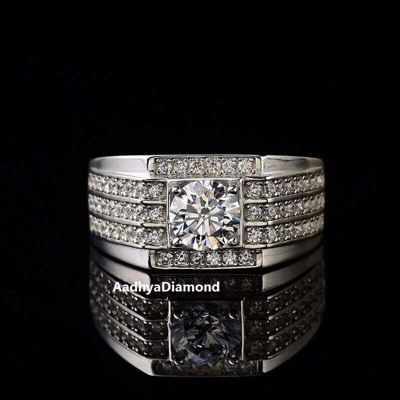 Hip Hop Mens Ring, Engagement Mens Ring 14K White Gold, 1.63 Ct ...