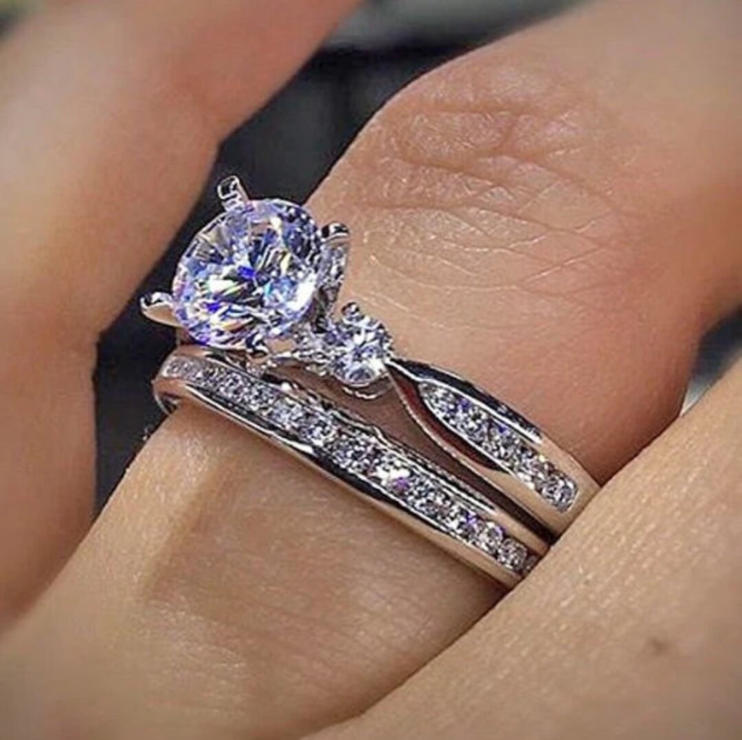 Bridal 2 Pc Ring Set, Bridal Wedding Diamond/moissanite Ring Set, CZ ...