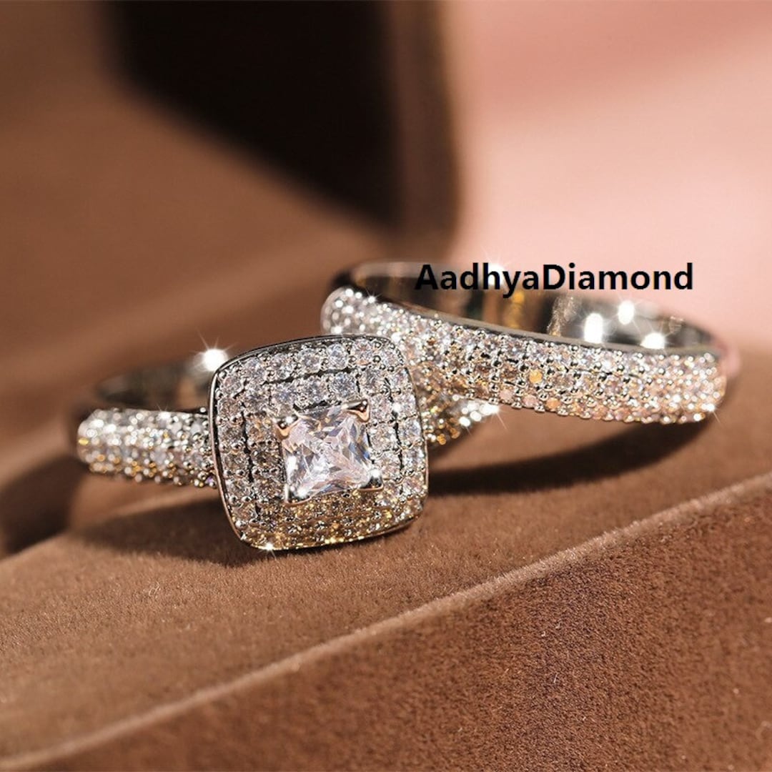 Art Deco Vintage Ring Set Wedding Ring Set Diamond Wedding - Etsy