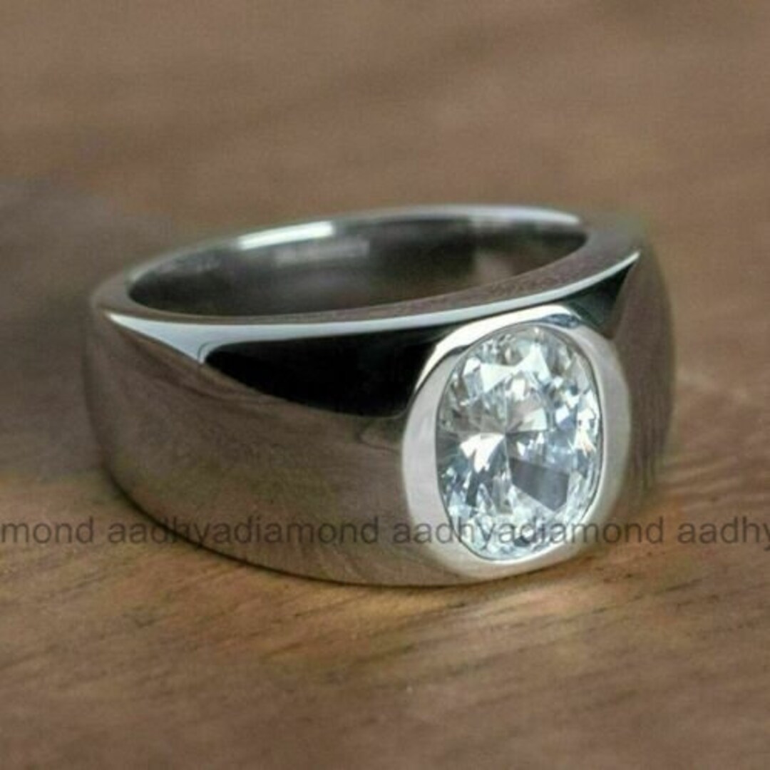 Men's Diamond Ring Band, 14K White Gold Ring, Engagement Ring, Men's ...