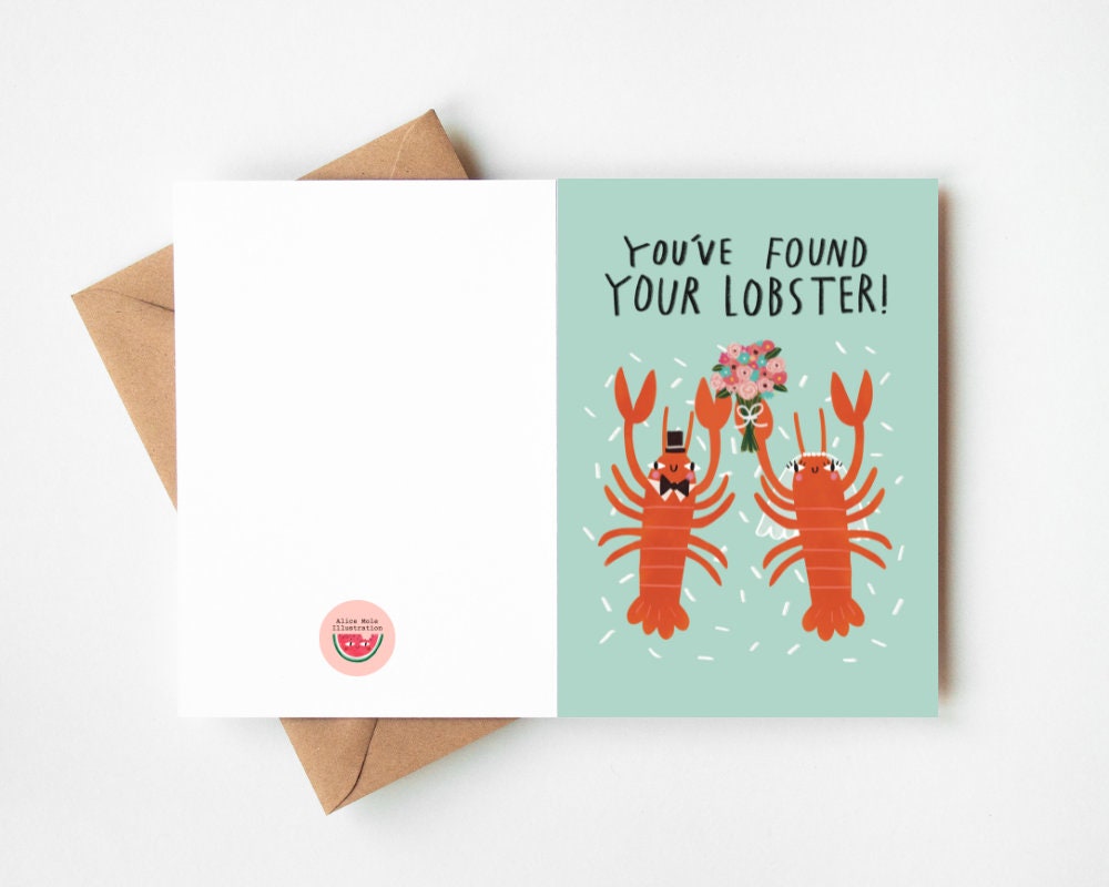 Cute Lobster Wedding Congratulations Card 5x7" With Envelope ...