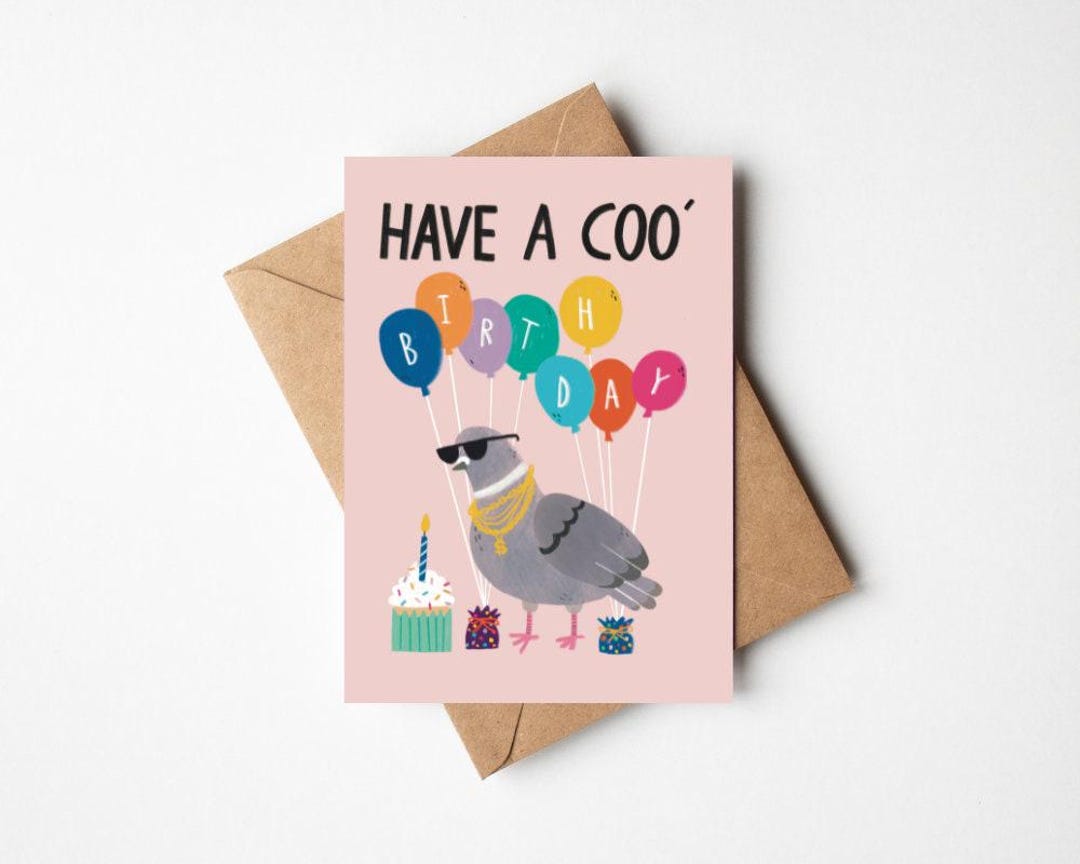 Funny Pigeon Birthday 5x7" Card With Kraft Envelope - Colourful ...