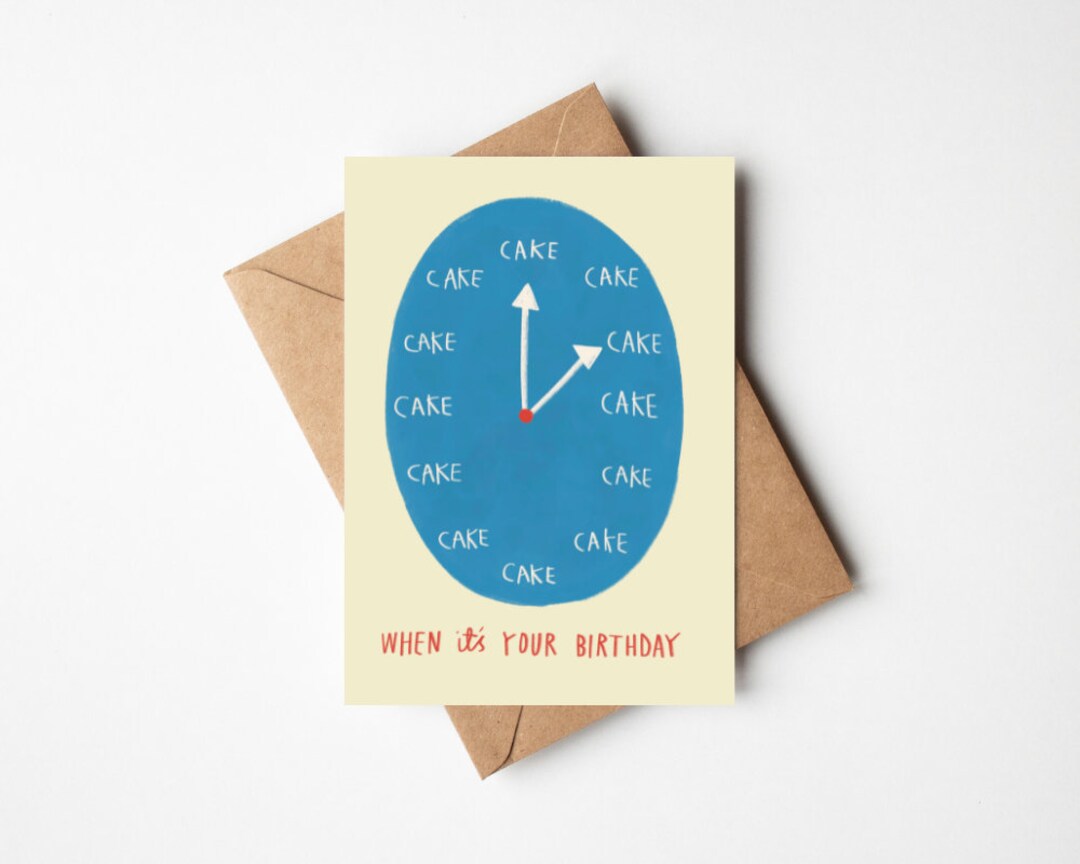 Funny 5x7 Cake Time Birthday Card With Kraft Envelope Modern, Fun ...