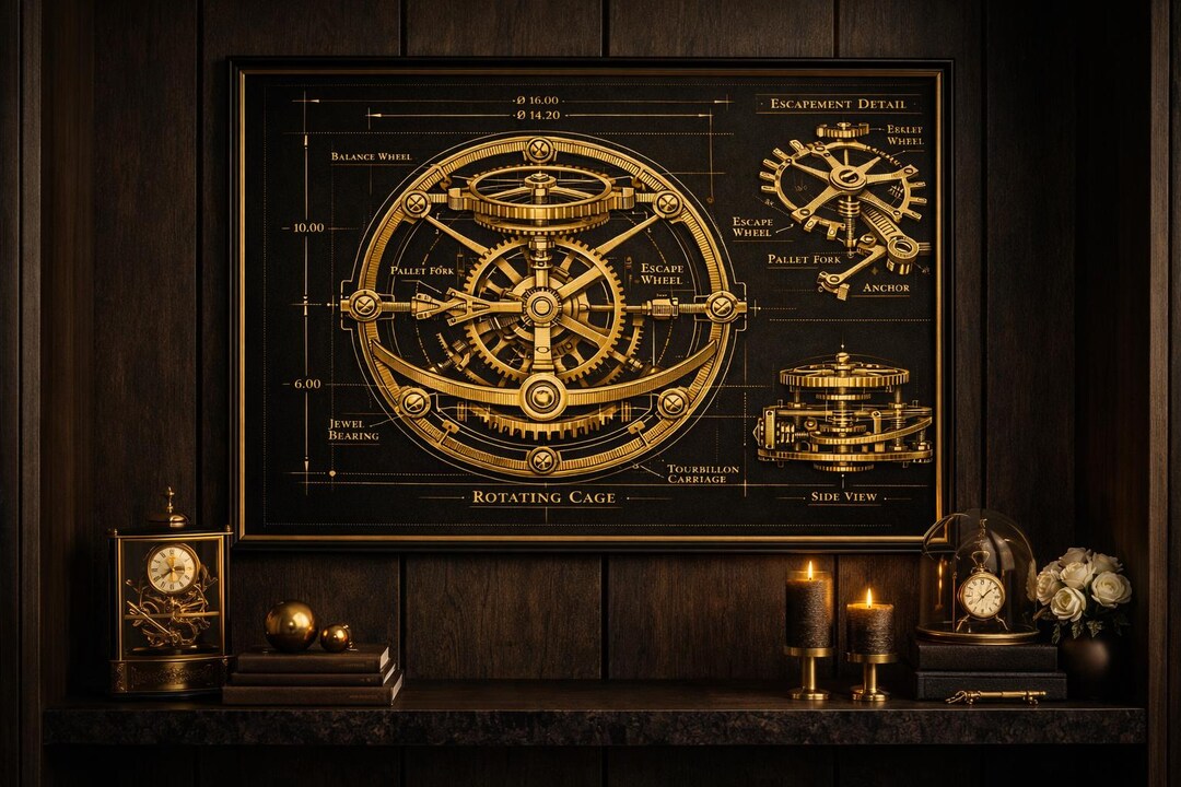Tourbillon Movement Blueprint Wall Art | Luxury Mechanical Watch ...