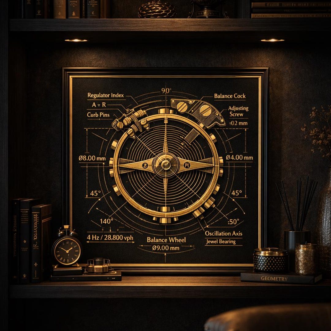 Balance Wheel Blueprint Art | Gold Horology Print, Luxury Office ...